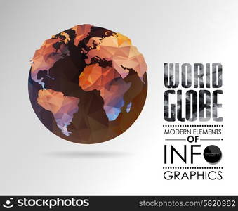 Vector world globe, triangular map of the earth. Modern elements of ...