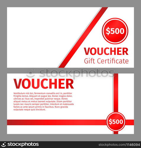 Voucher certificate blank template. Red ribbons and white background ...