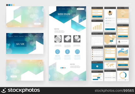 Website template, one page design, headers and interface elements ...