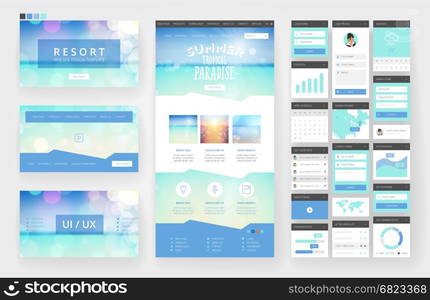 Website template, one page design, headers and interface elements ...
