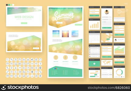 Website template, one page design, headers and interface elements ...