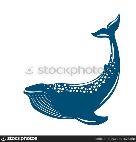 Whale. Vector illustration flat style. Isolated on white. Whale. Vector ...