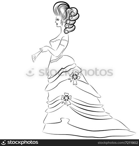 Woman Victorian Era Line Drawing. Victorian Woman Vector — Stockphotos.com