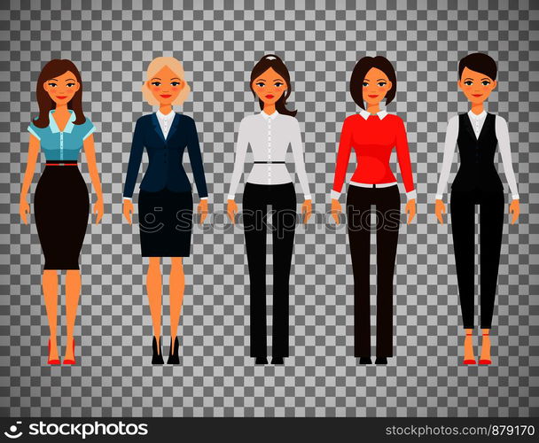 Women in office dress code clothes icons isolated on transparent ...