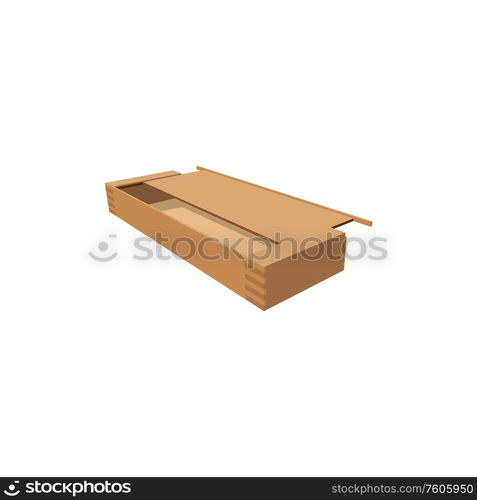 Wooden sheathed crate isolated rectangular open box. Vector casket ...