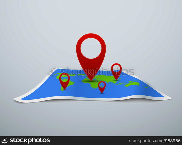 World map with pin. Earth map with location pointers in perspective ...