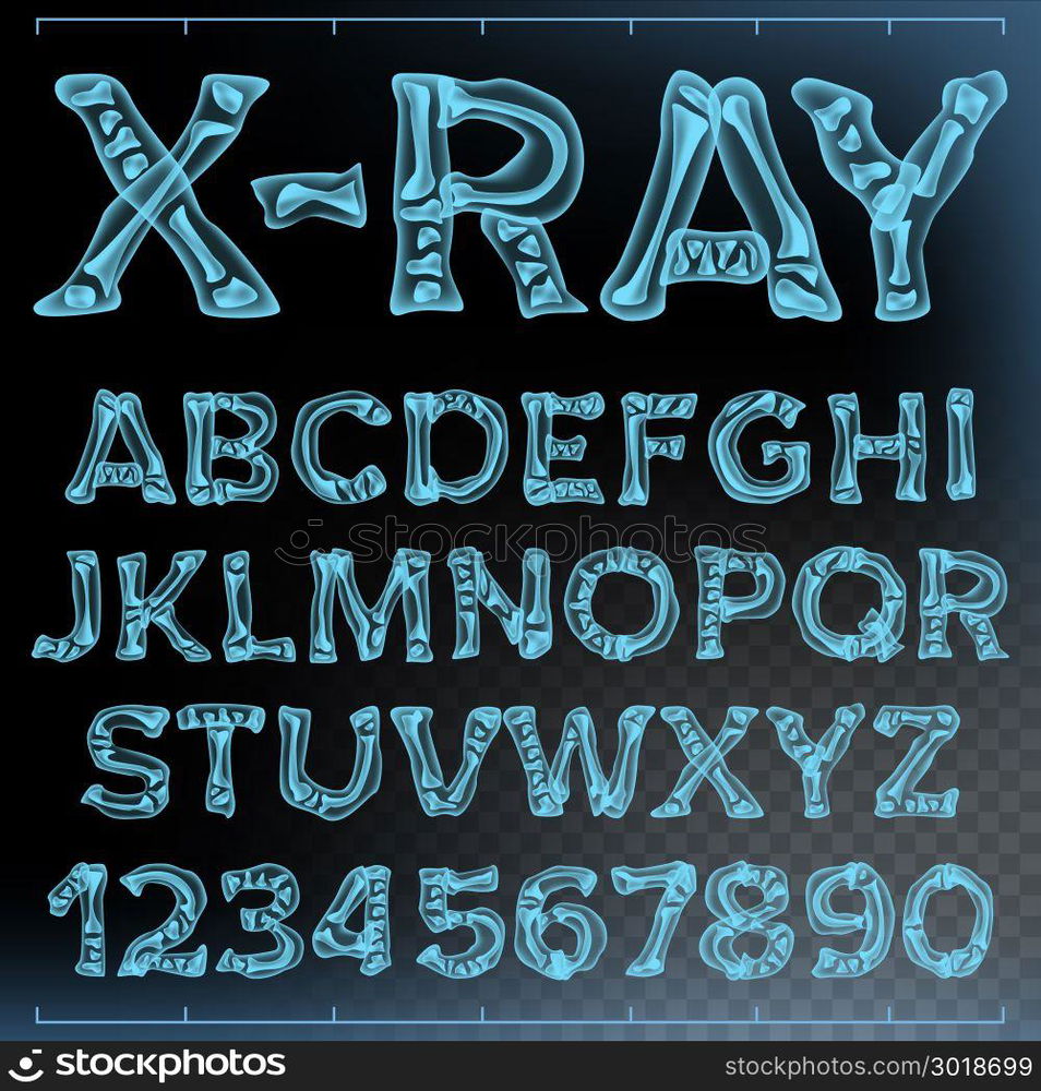 X-ray Font Vector. Transparent Roentgen Alphabet. Radiology 3D Scan ...
