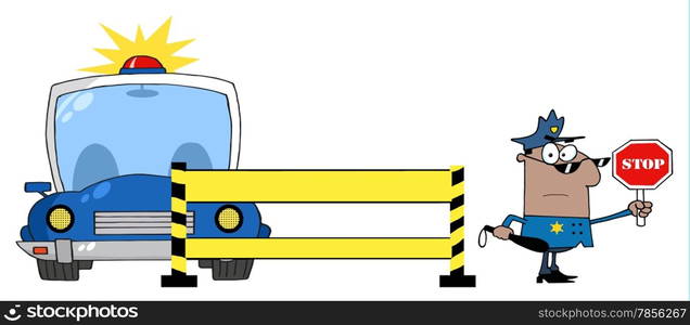 Yellow Police Line And African American Police Officer — Stockphotos.com