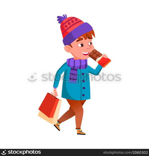young boy eating sweets, candy lollipop. vector flat cartoon ...