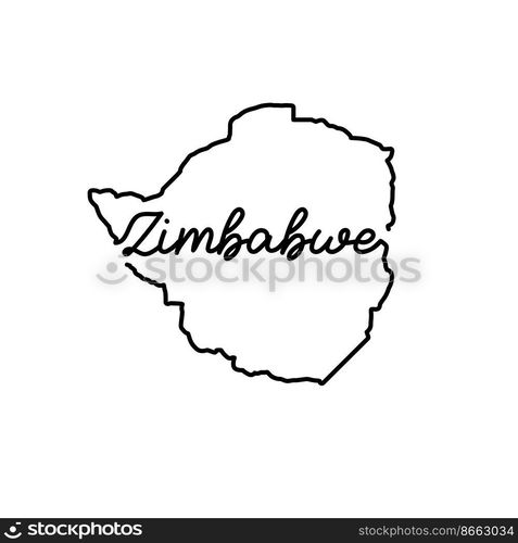 Zimbabwe outline map with the handwritten country name. Continuous line ...